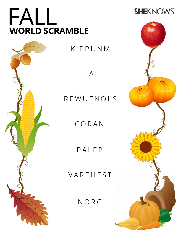 Printable Games Activities Fall Word Scramble